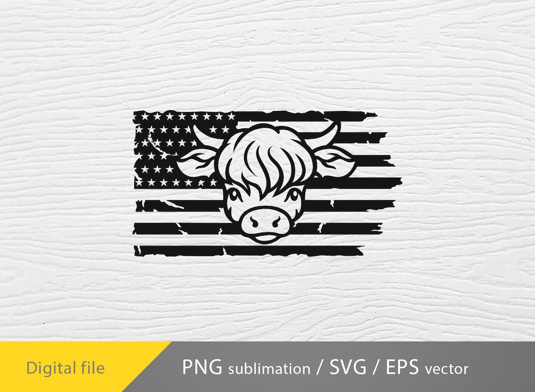 American Flag Highland Cow SVG PNG Sublimation, Fourth of July Png ...