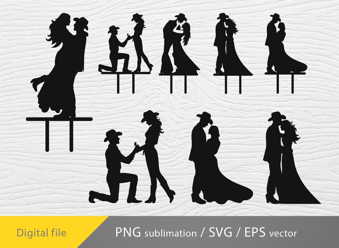 Cowboy and Cowgirl Love Scene Svg, Cowboy Silhouettes Svg, Couple ...