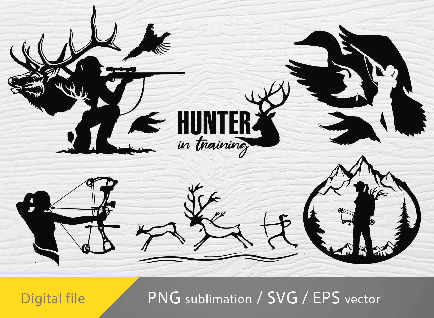 Girl Hunter Vector Bundle Svg, Bow Hunting Svg, Deer Hunting Svg, Deer ...