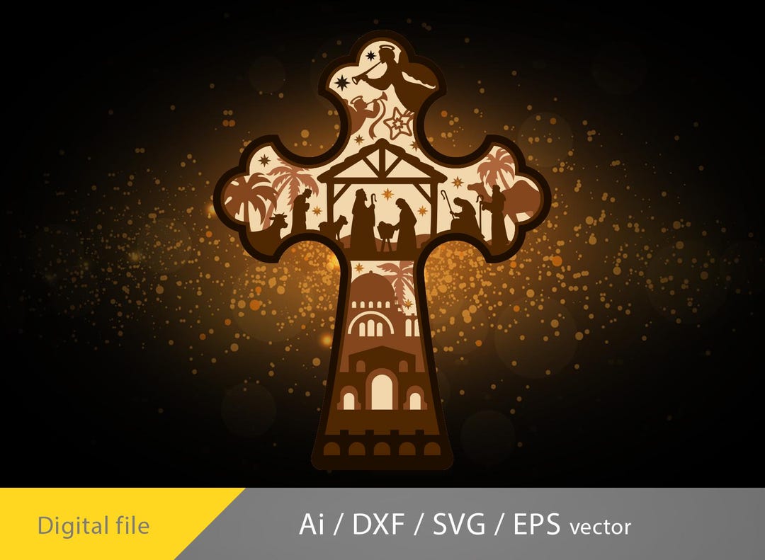 Multilayer Cross Svg, Christian Cross SVG, Faith Cross Nativity Scene ...