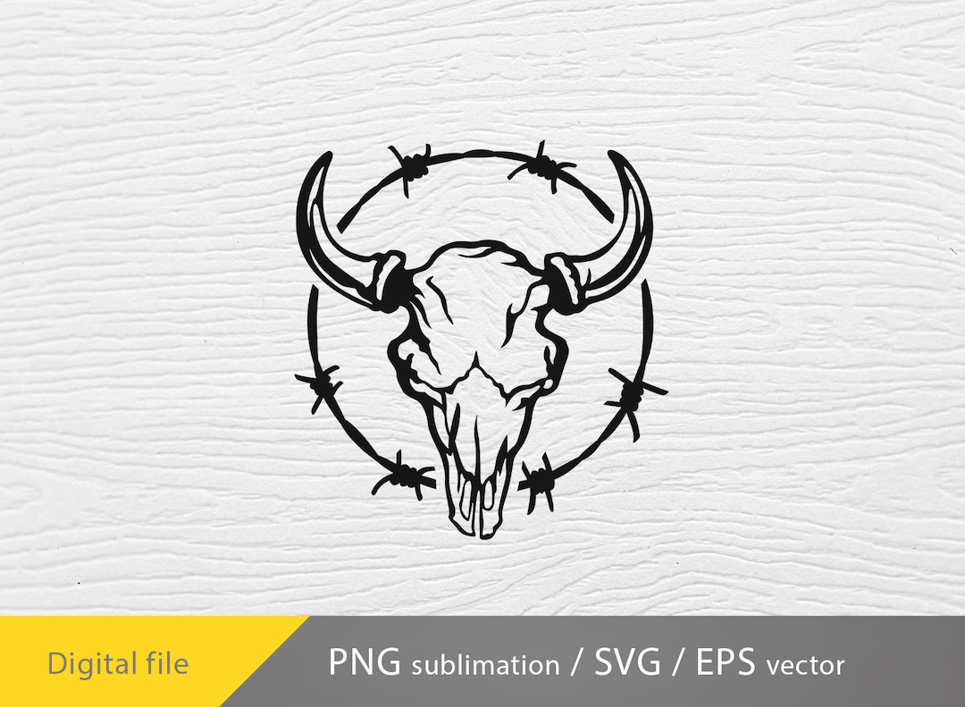 Cow Skull and Barbed Wire Svg Cricut File, Bull Skull PNG, Western ...