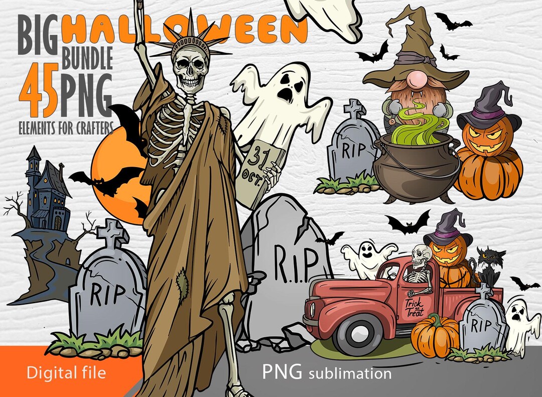 45 PNG Halloween Bundle Clipart for Crafters, Halloween Illustrations ...