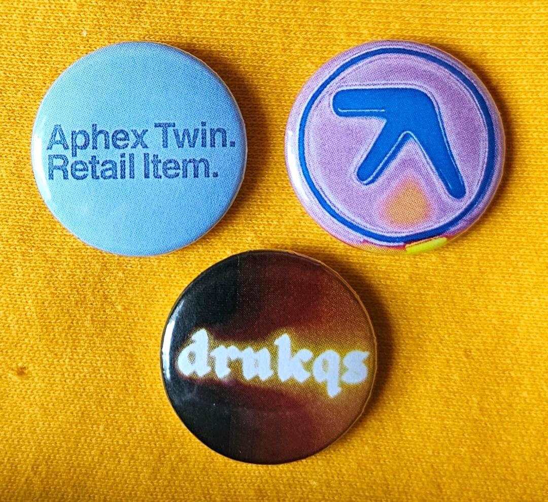 Set of Three Aphex Twin 25mm (1 Inch) Button Pin Badges Including a ...