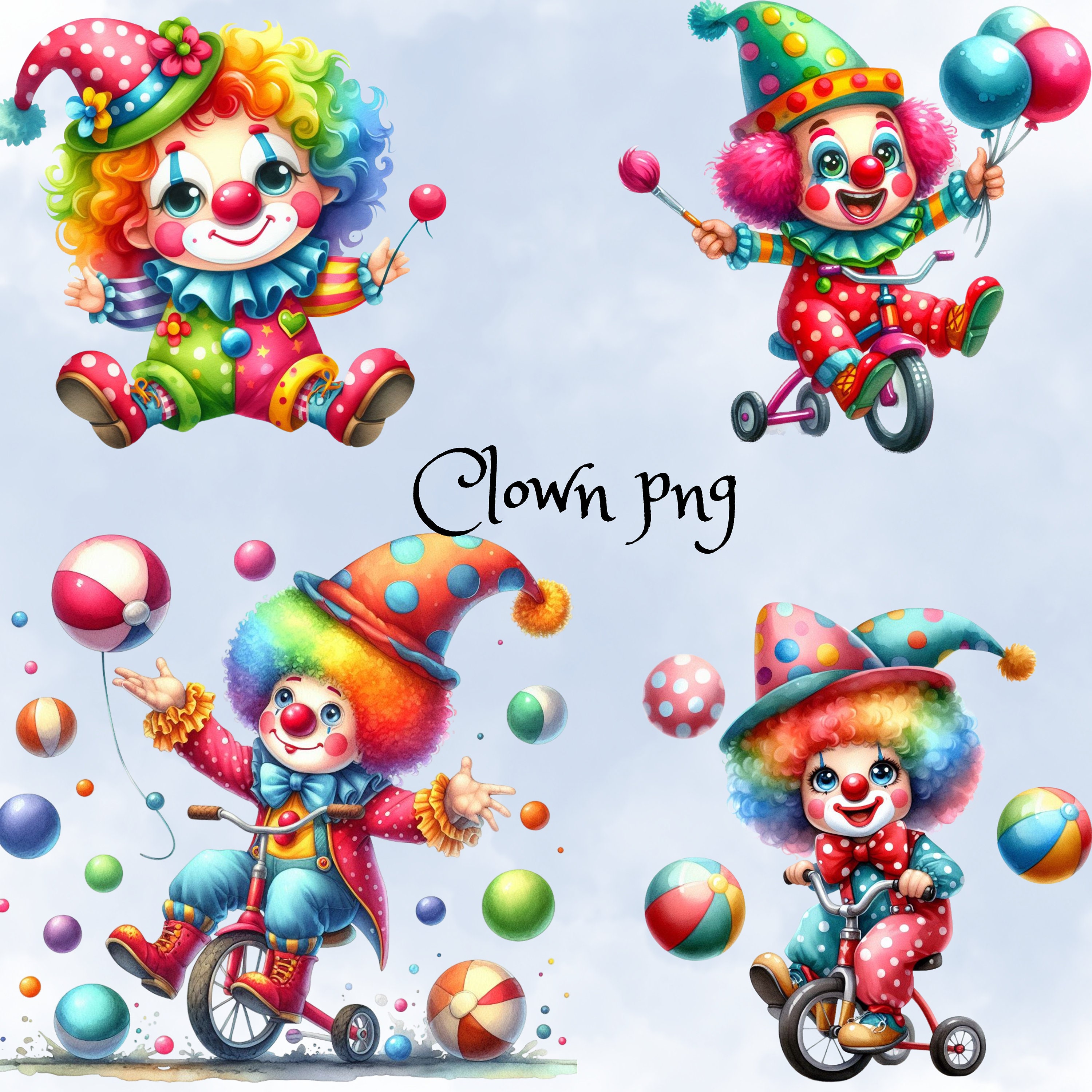 Cute Clown Clipart , Adorable Cute Clown Clipart Instant Download High ...