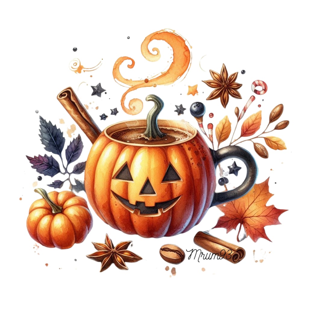 Halloween Coffee Clipart, Spooky Watercolor Hot Coffee Drink Clipart ...