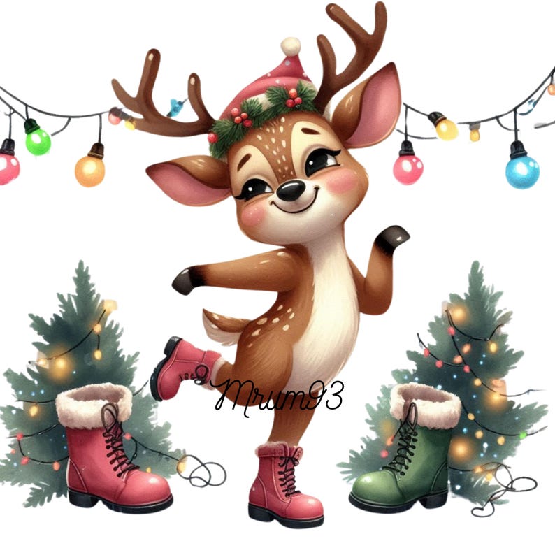 Christmas Cute Deer PNG Clipart, Holiday Digital Art, Festive Reindeer ...