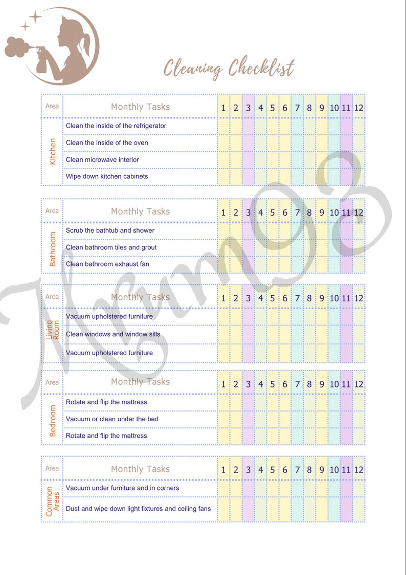 Printable Cleaning Schedule, Instant Download, Organizational Cleaning ...