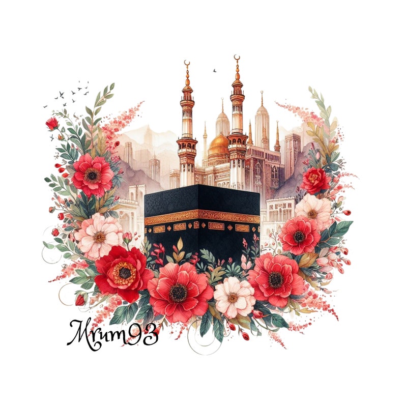Floral Kaaba Clip Art Illustration | Eid Al Adha Digiral File | Islamic ...