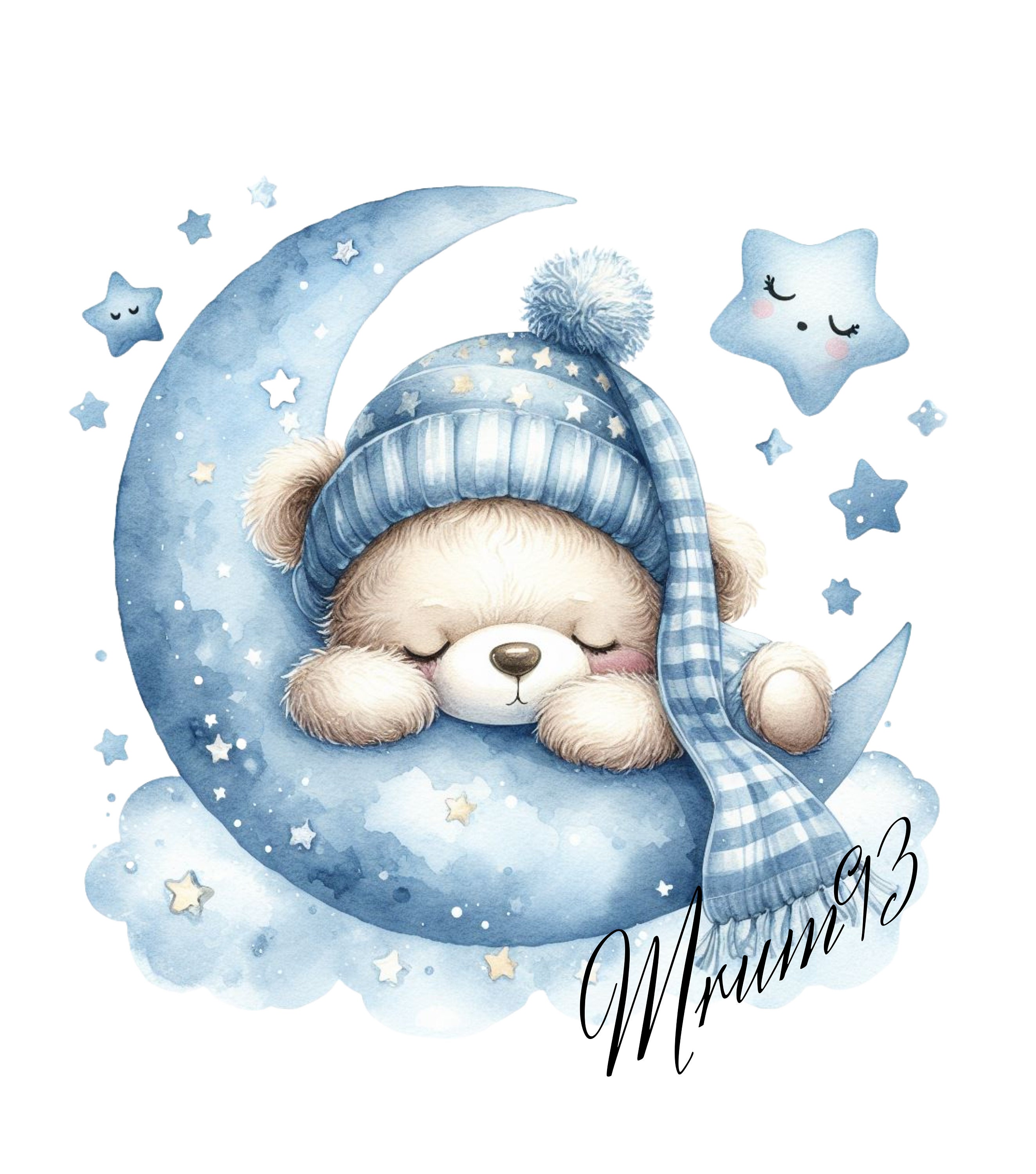 Watercolor Sleeping Teddy Bears Collection Clipart, 5 PNG Cute Teddy ...