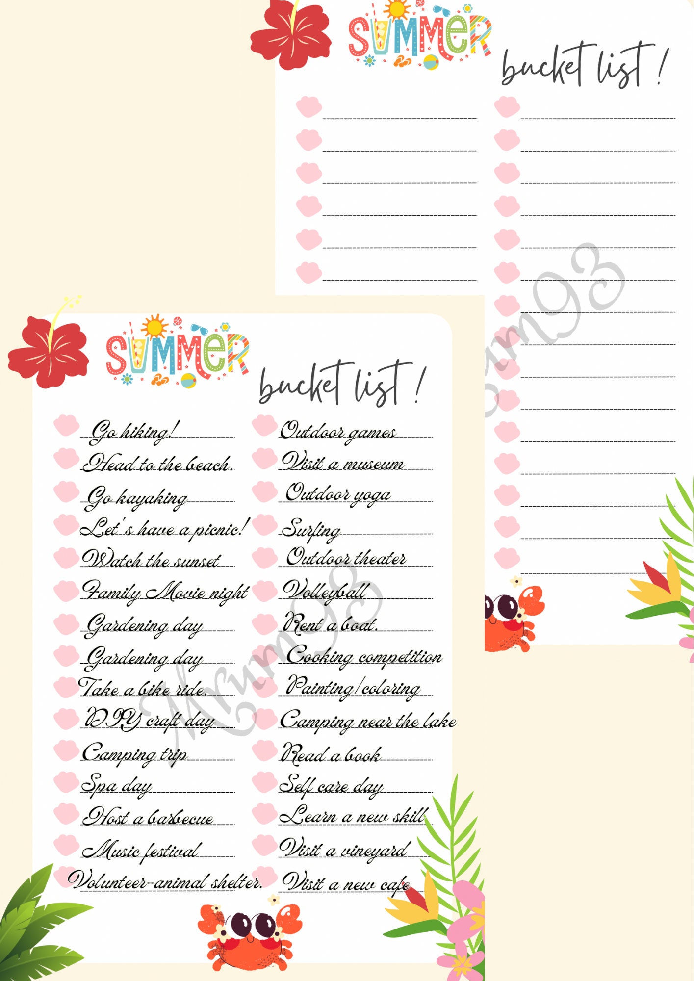 Summer Bucket List Printable, PDF File Planner, Fun Activities ...