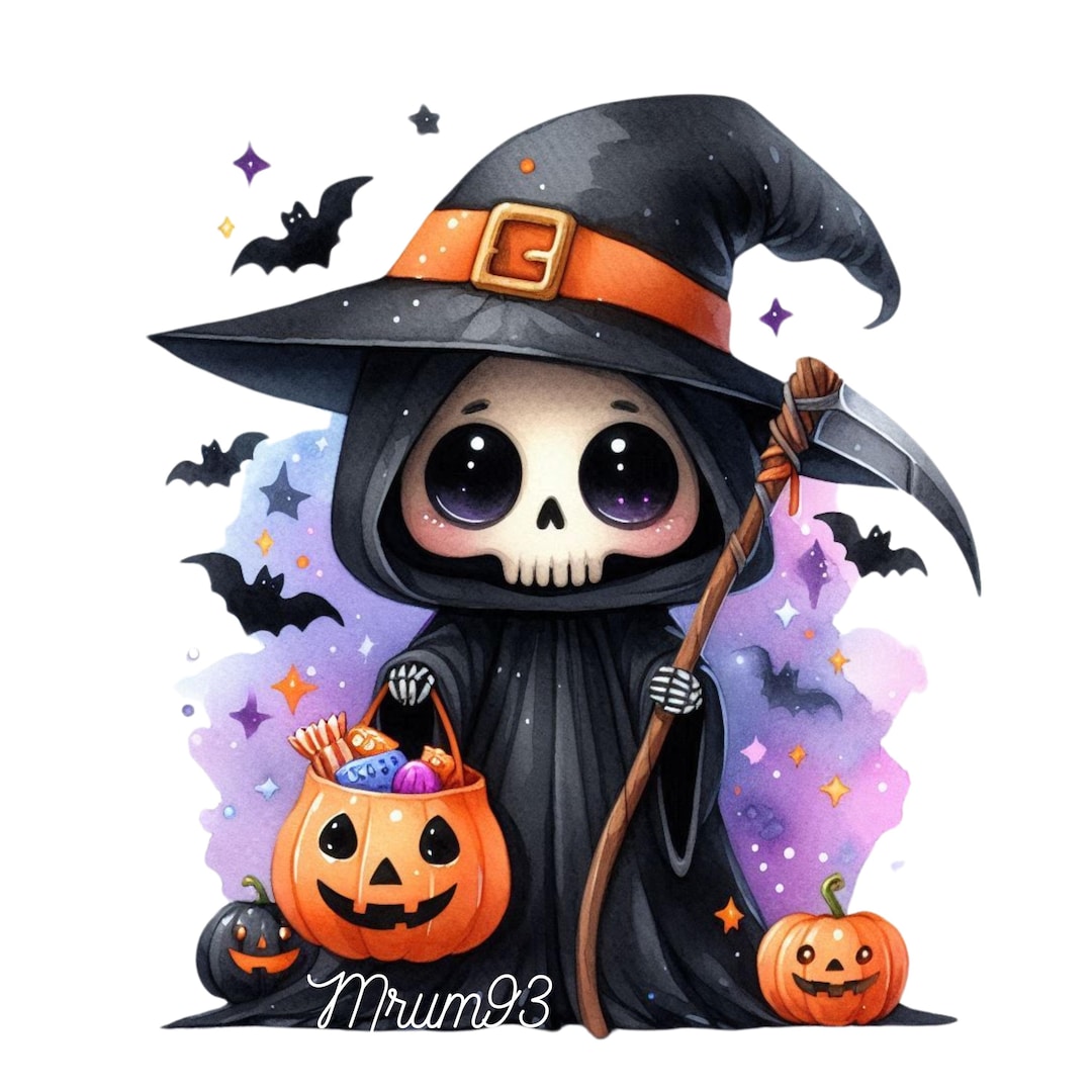 Cute Halloween Grim Reaper PNG, Instant Download Clipart , Spooky Ghost ...