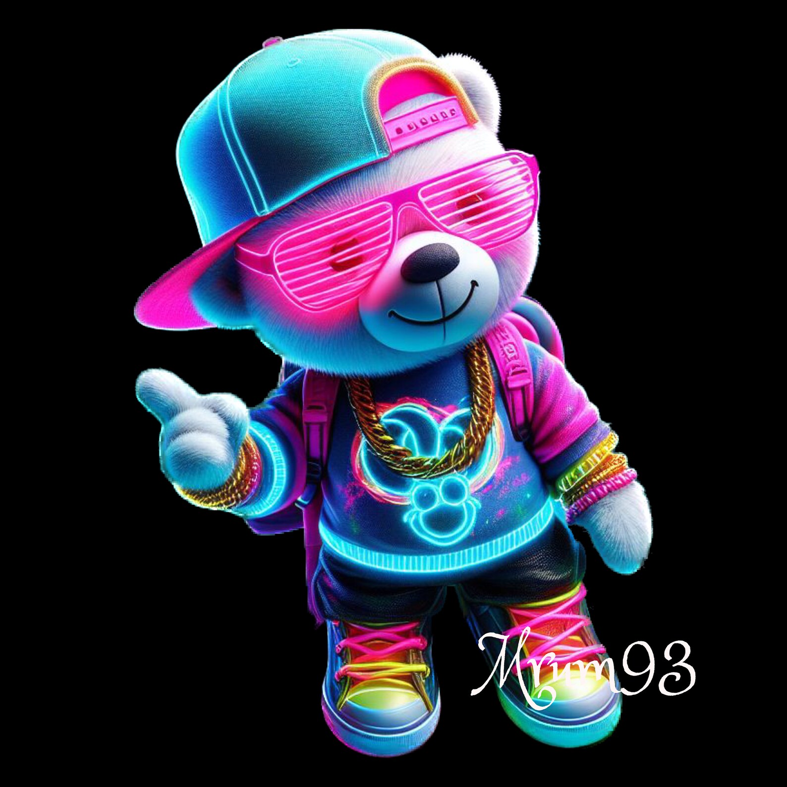 Watercolor Neon Street Wear Teddy Bear PNG, Hiphop Teddy Bear , Digital ...