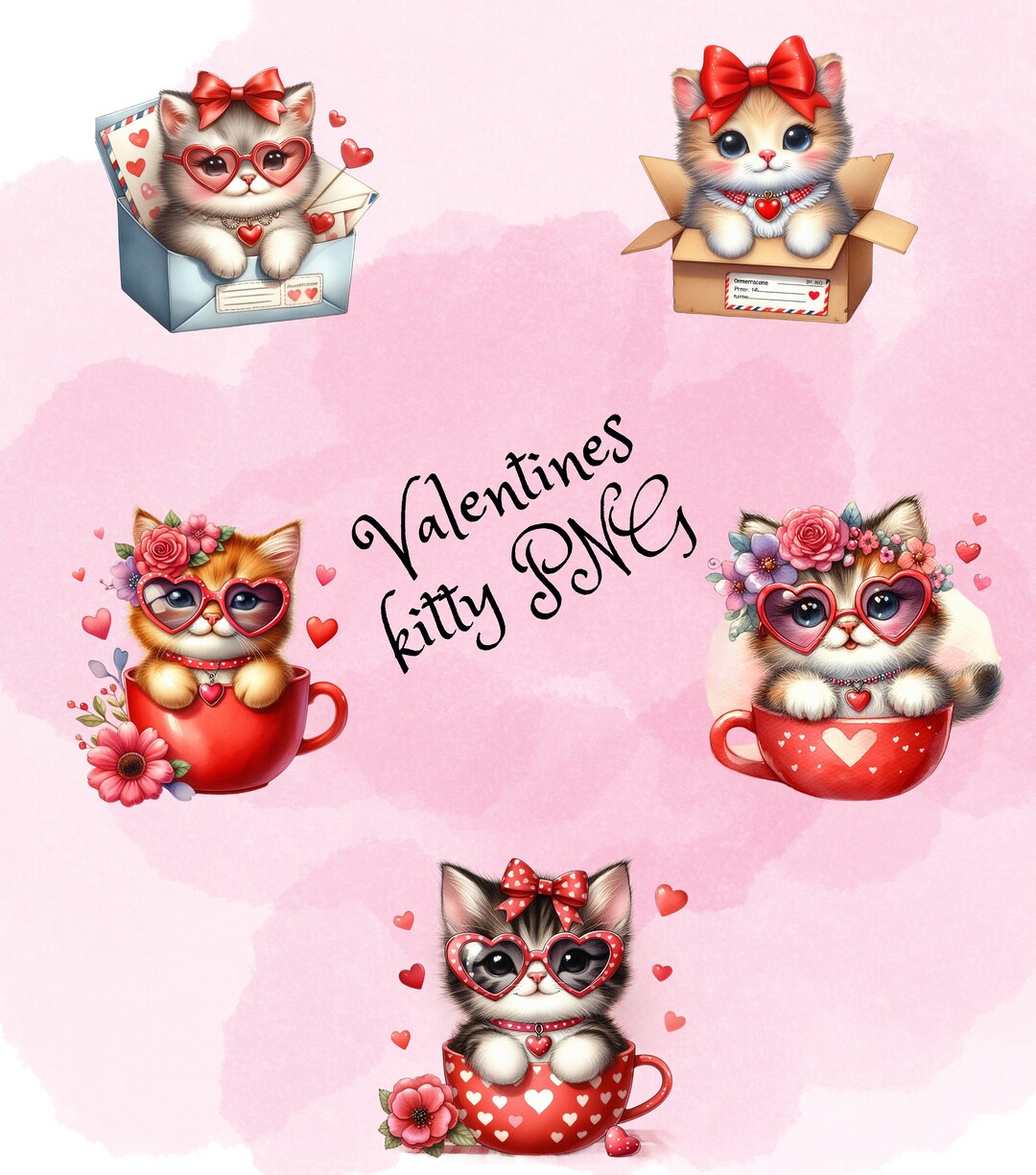 Valentines Kitten Clipart Bundle, Valentines Clipart, Valentines Png ...