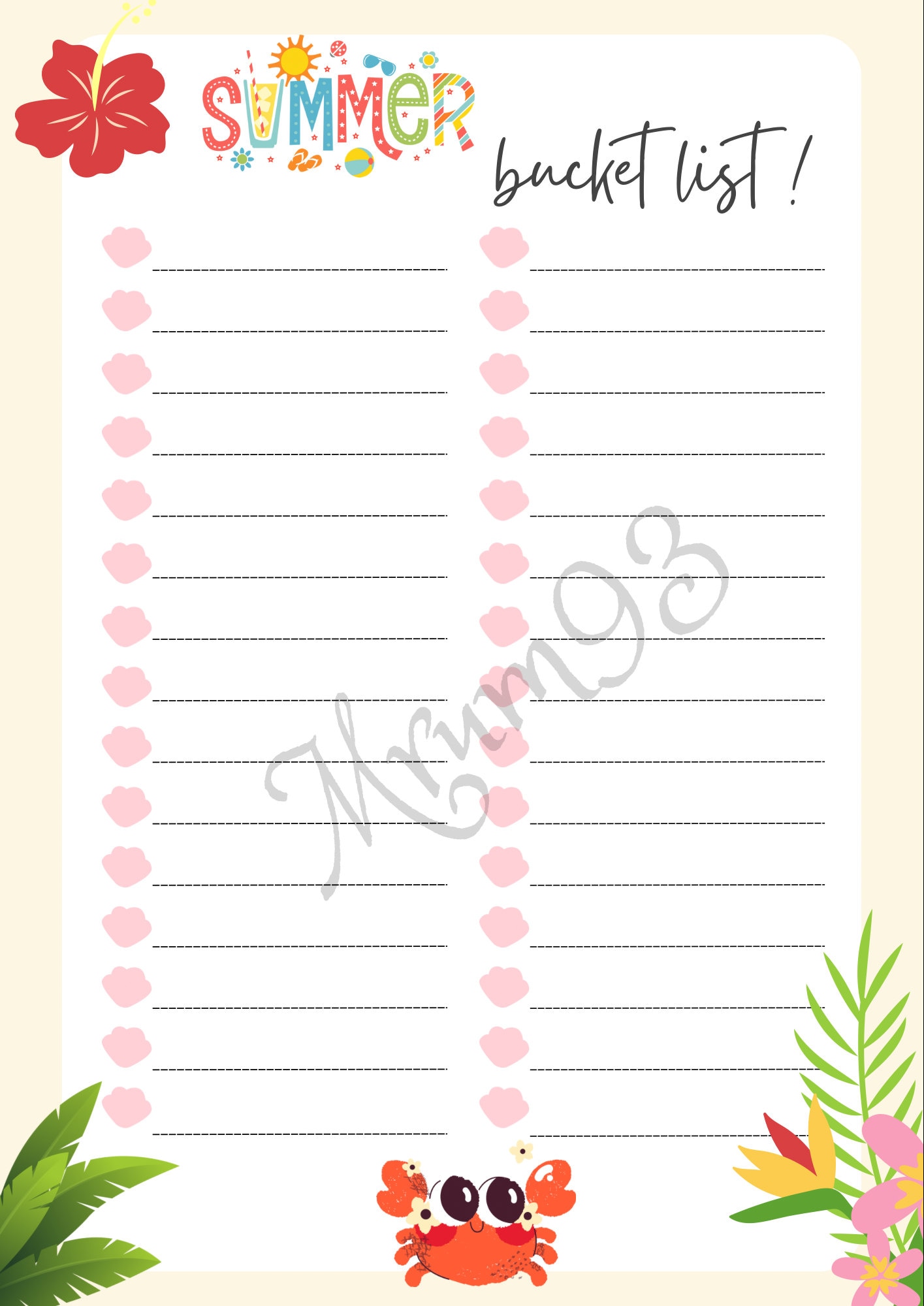 Summer Bucket List Printable, PDF File Planner, Fun Activities ...