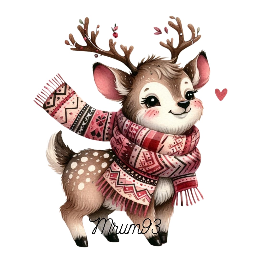 Christmas Cute Deer PNG Clipart, Holiday Digital Art, Festive Reindeer ...