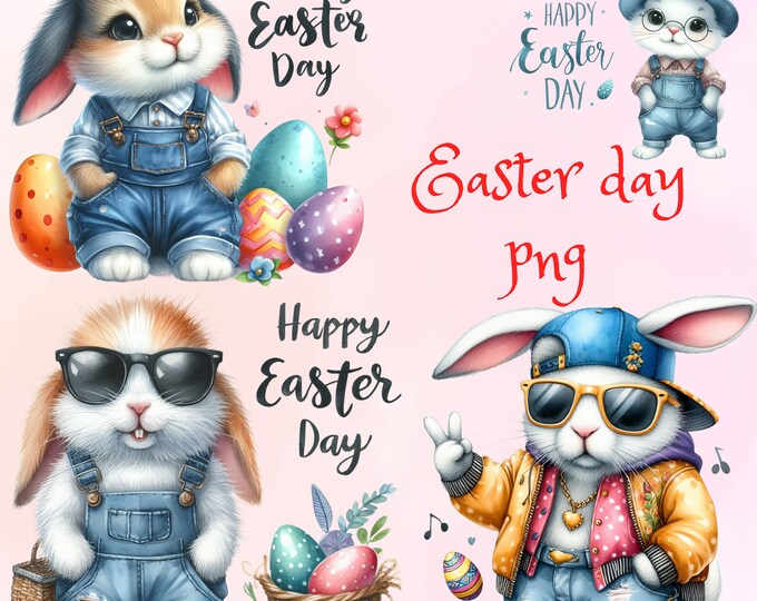 Easter Bunny Clipart Bundle, Cute Glitter Designs (digital Download ...