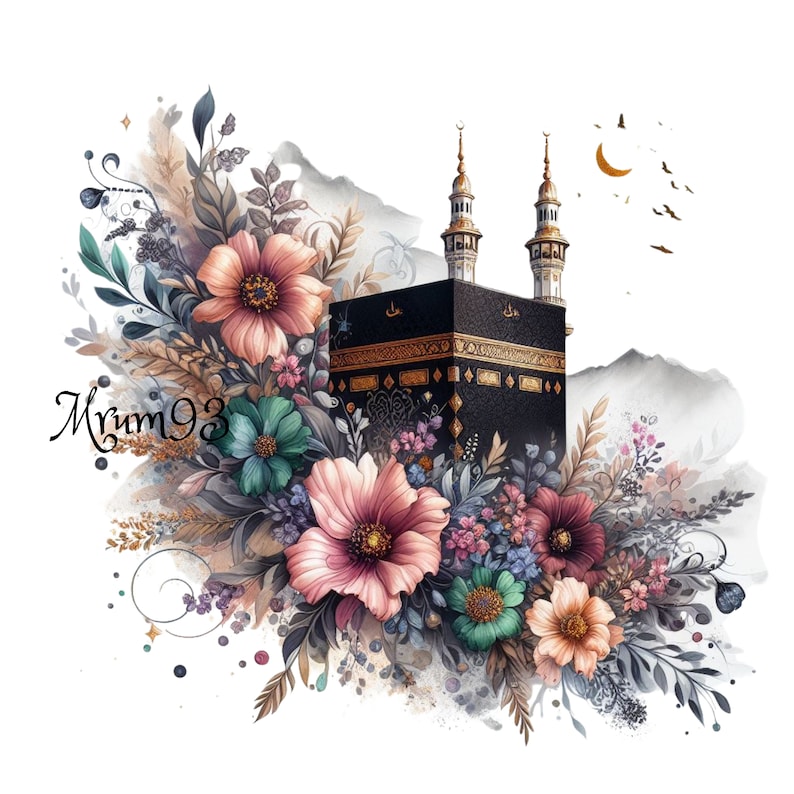 Floral Kaaba Clip Art Illustration | Eid Al Adha Digiral File | Islamic ...