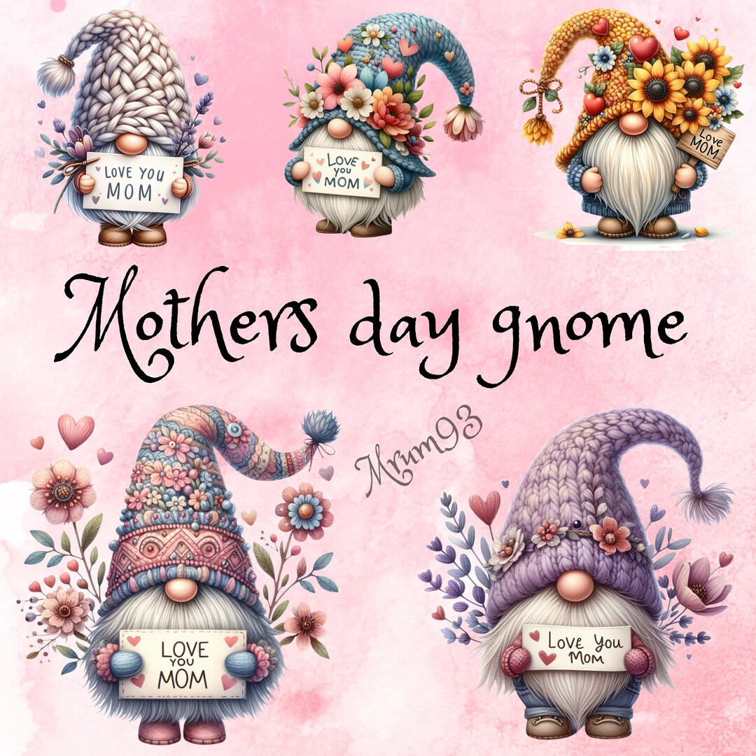 Mothers Day Gnome Clipart , Cute Digital File , Floral Gnomes, Mothers ...