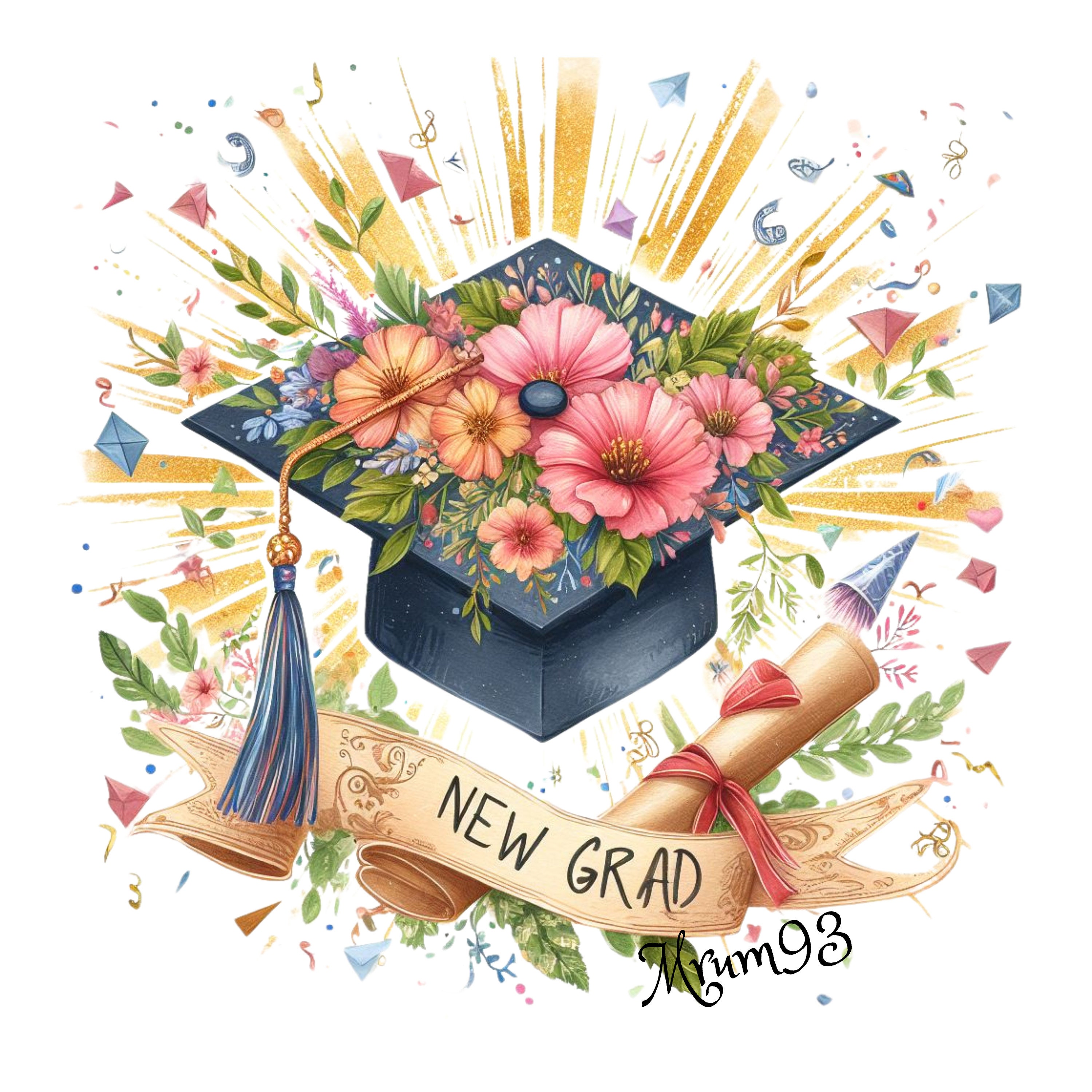 Graduation Cap PNG 2024, Senior Year Clipart, Class of 2024 Floral ...
