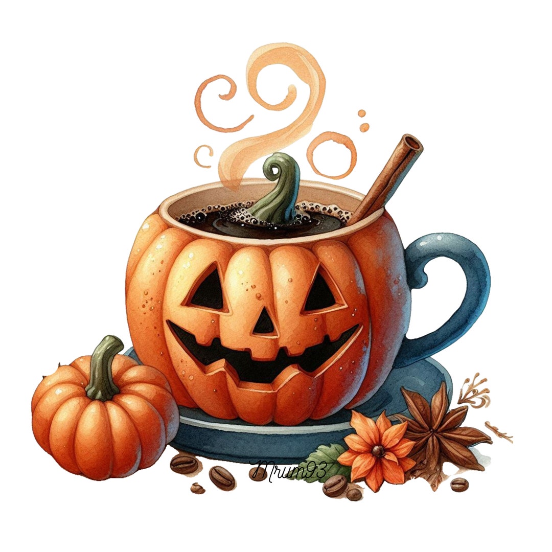 Halloween Coffee Clipart, Spooky Watercolor Hot Coffee Drink Clipart ...