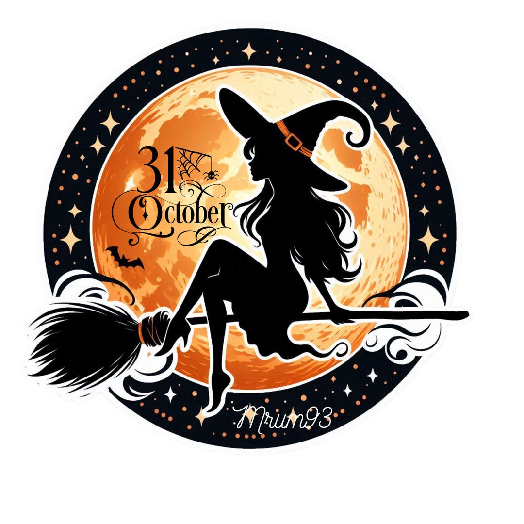 Halloween Witch PNG Digital Download, Broomstick Witch Clipart, Spooky ...