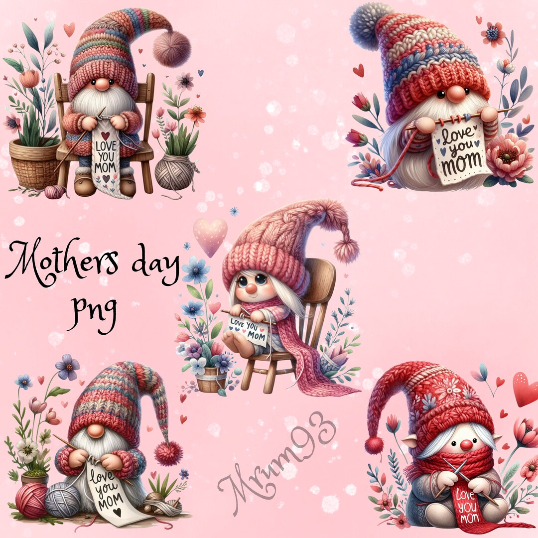 Mothers Day Gnome Clipart , Cute Digital File , Floral Gnomes, Mothers ...