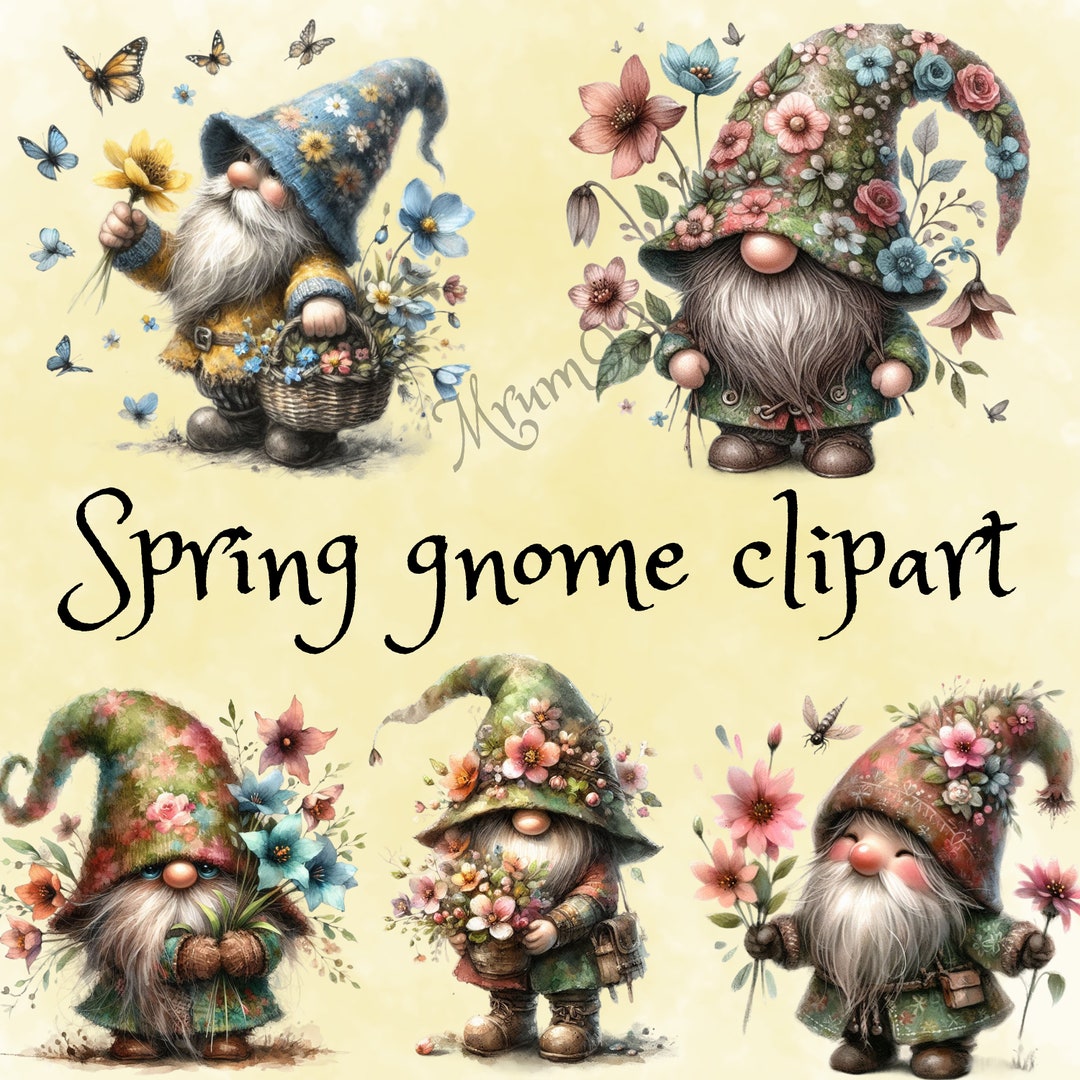 Gnome Clipart Bundle, Garden Clipart, Spring Gnome Png Graphics, Gnome ...