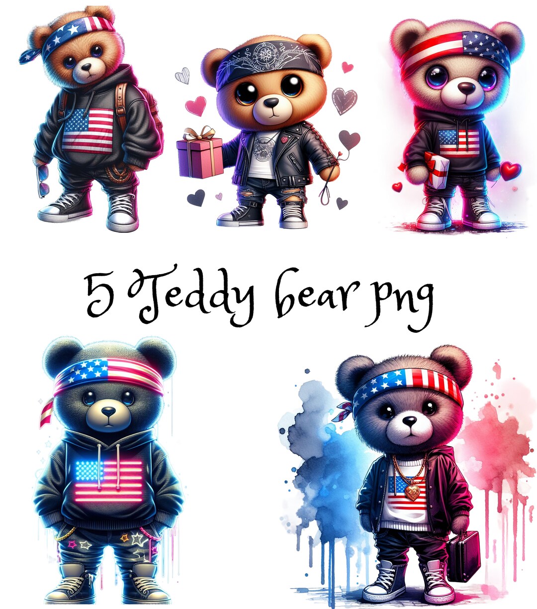 Teddy Bear Bundle - 4th of July American Flag PNG, Colorful Sublimation ...