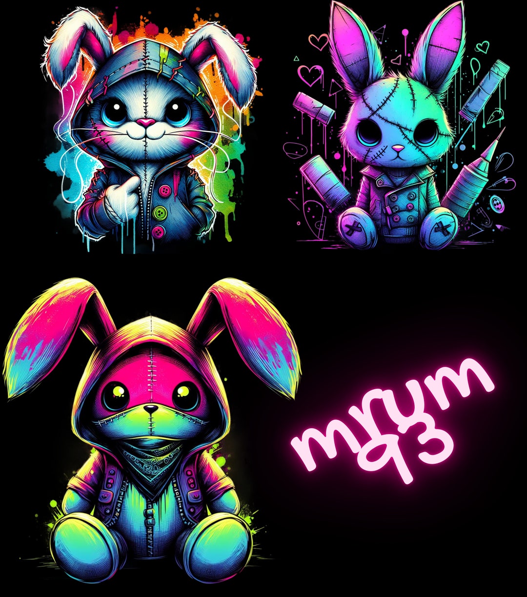 Colorful Neon Rabbit Bunny Png, Rabbit Sublimation Design, Neon Rabbit ...