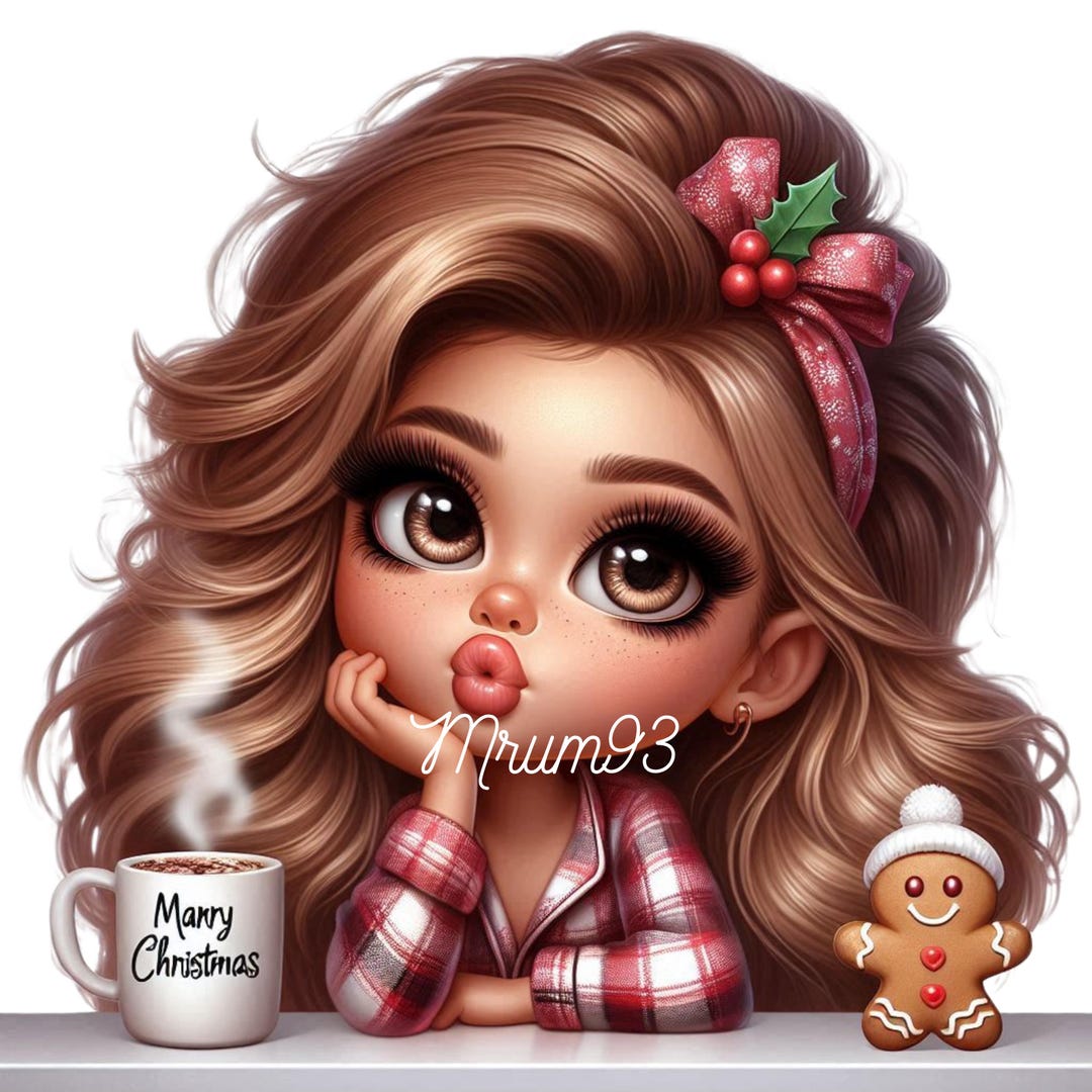 Christmas Chibi Girl PNG Digital Download, Cute Holiday Character ...