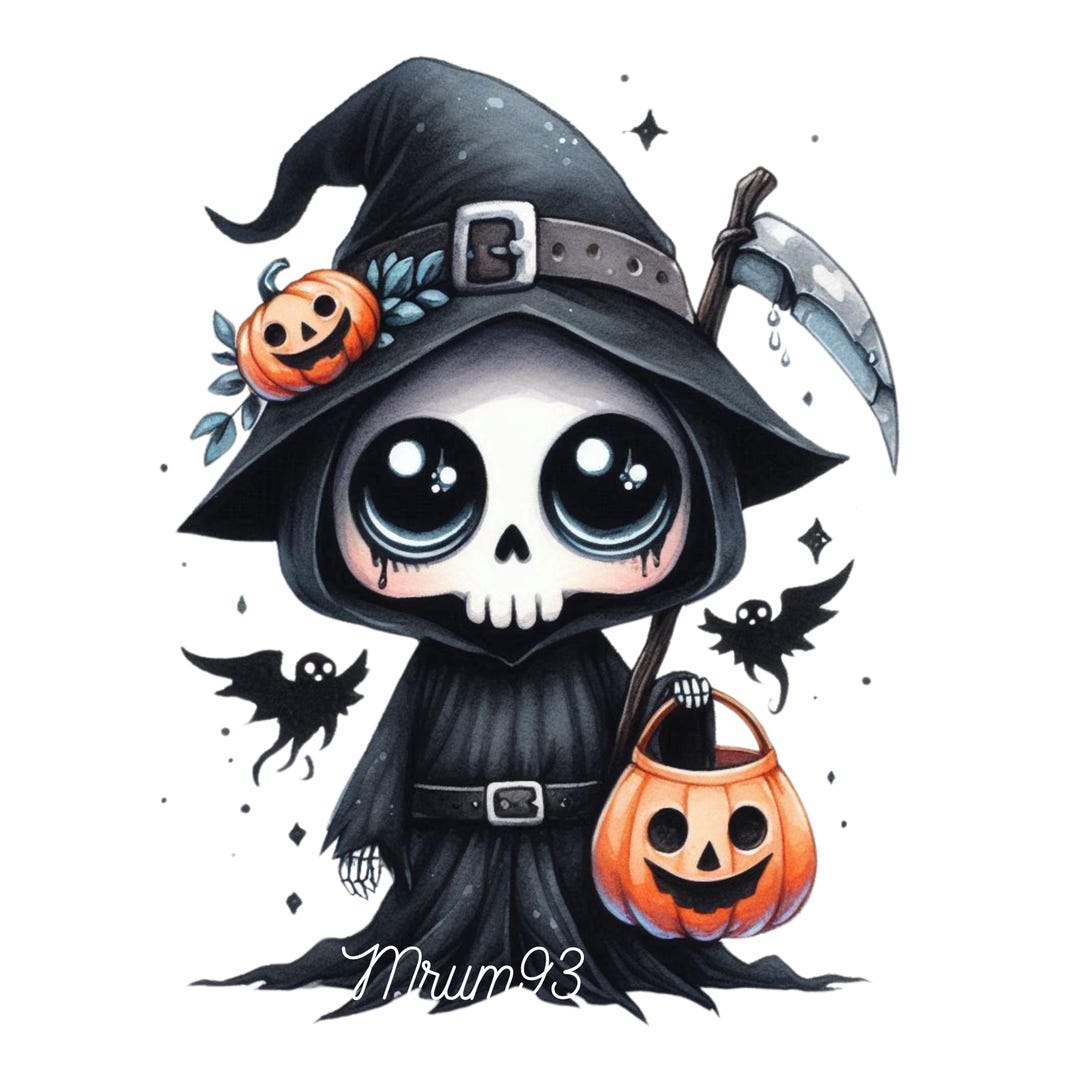 Cute Halloween Grim Reaper PNG, Instant Download Clipart , Spooky Ghost ...