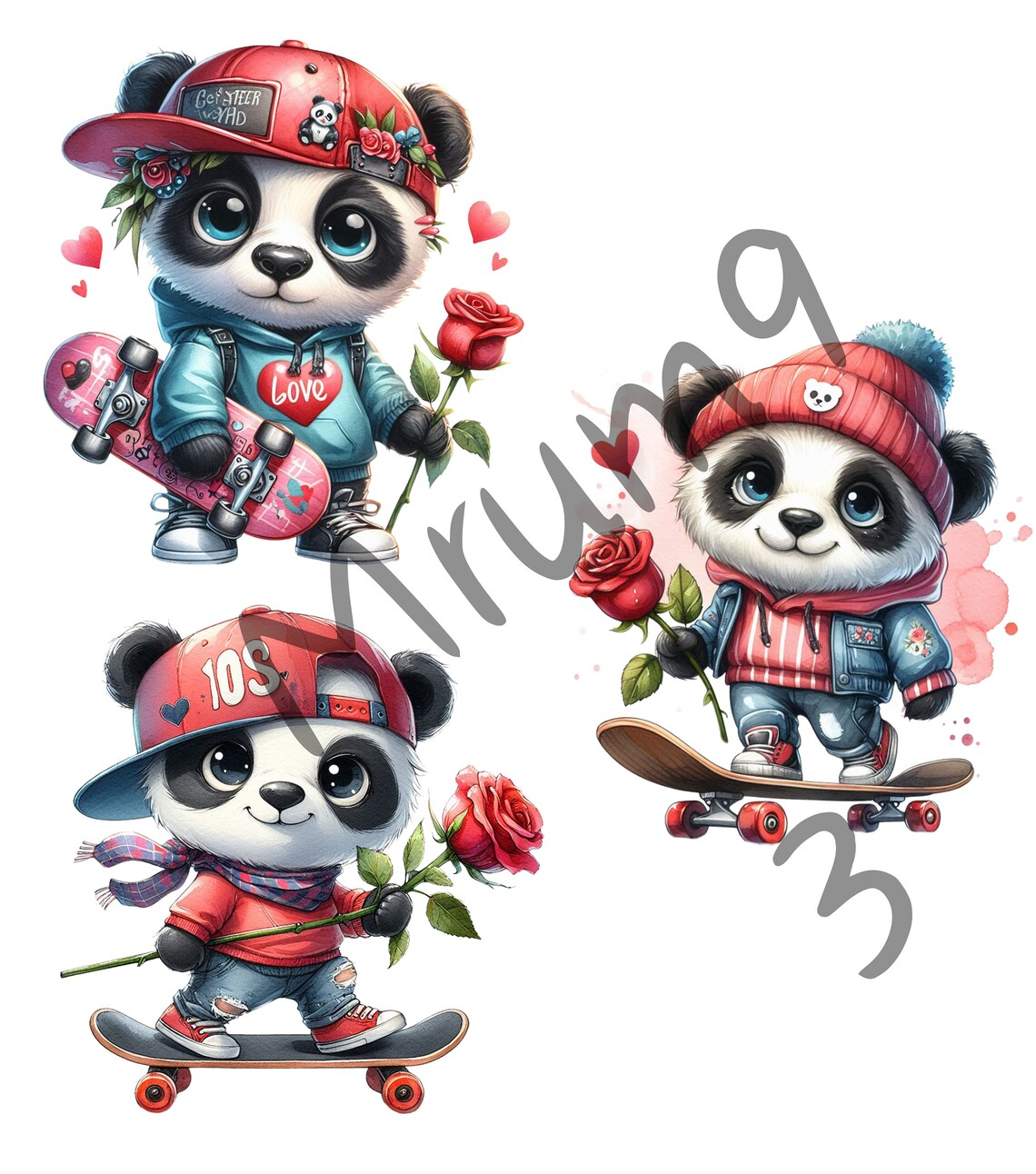 Panda PNG - Adorable Valentine's Panda Bear Digital Clipart, Perfect ...