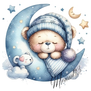 Watercolor Sleeping Teddy Bears Collection Clipart, 5 PNG Cute Teddy ...