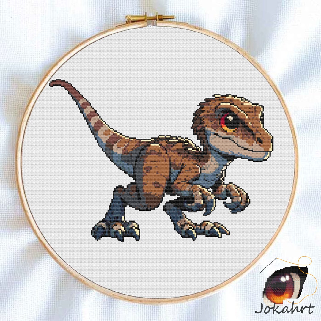 Velociraptor Cross Stitch Pattern PDF, Dinosaur X Stitch Chart, Counted ...