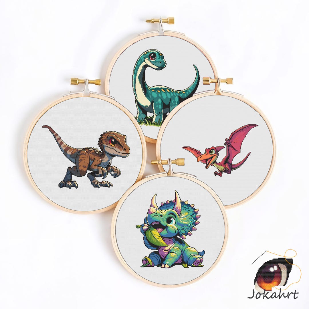 Dinosaur Cross Stitch Pattern Bundle - Triceratops, Velociraptor ...