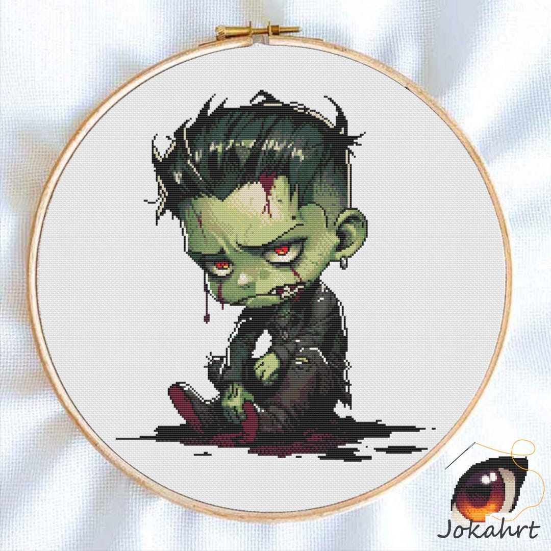 Zombie Cross Stitch Pattern PDF, Frankenstein Digital Cross Stitch ...