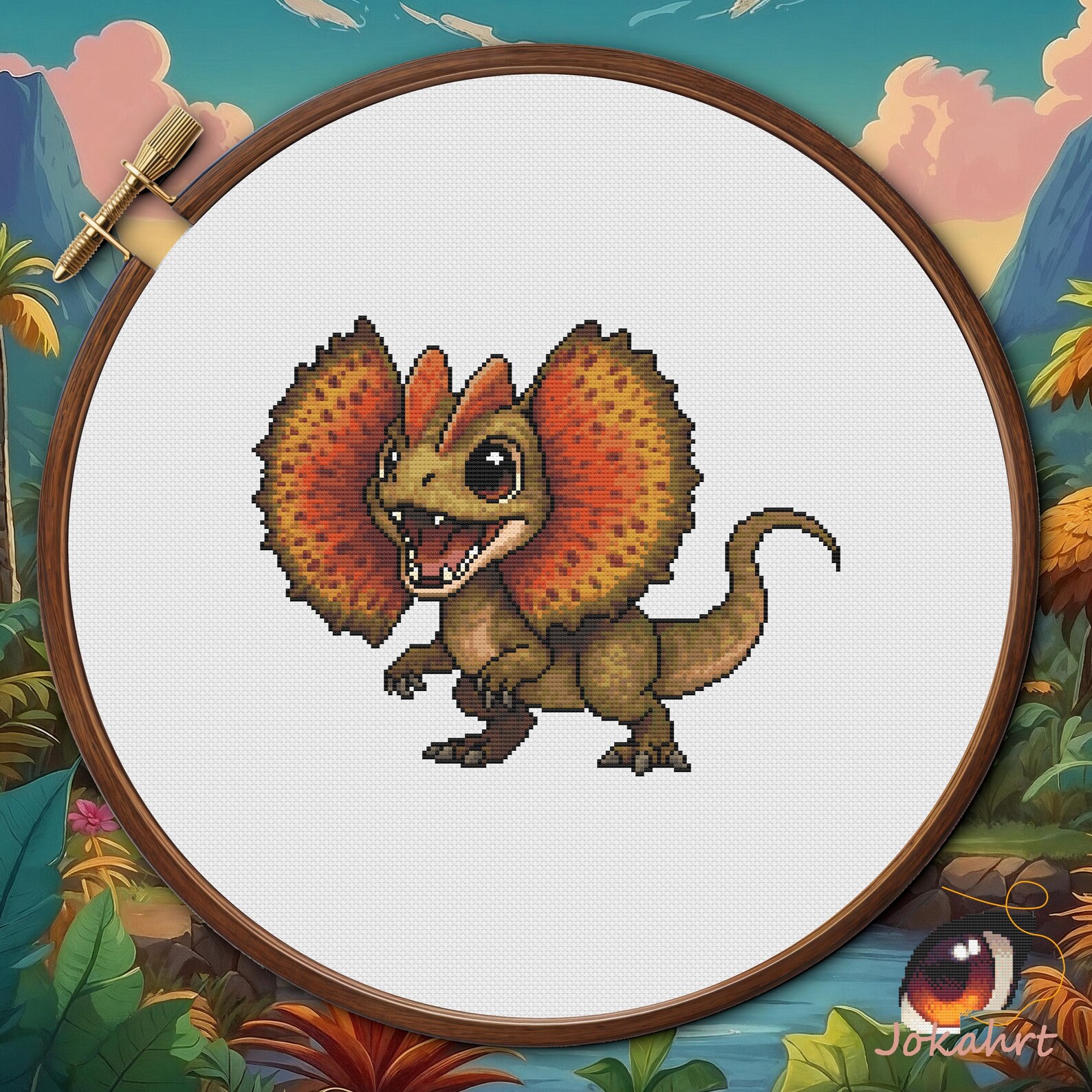 Dilophosaurus Cross Stitch Pattern PDF, Cute Dinosaur Embroidery Chart ...