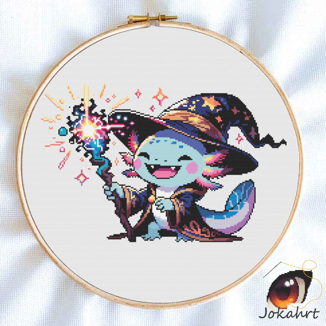 Axolotl Sorcerer Cross Stitch Pattern, Wizard Digital PDF File, Magical ...