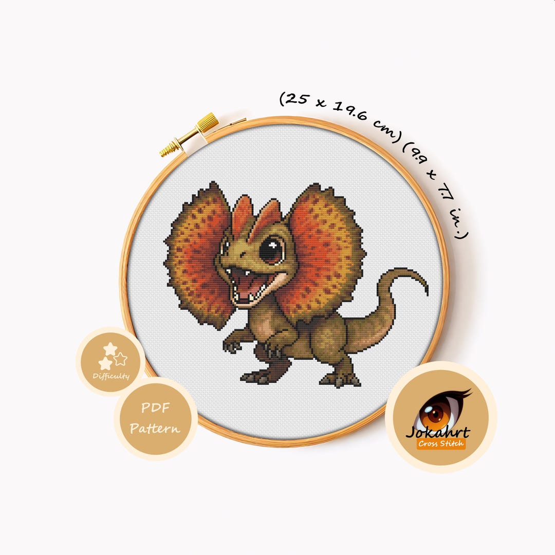 Dilophosaurus Cross Stitch Pattern, Dinosaur Embroidery (PDF Pattern ...