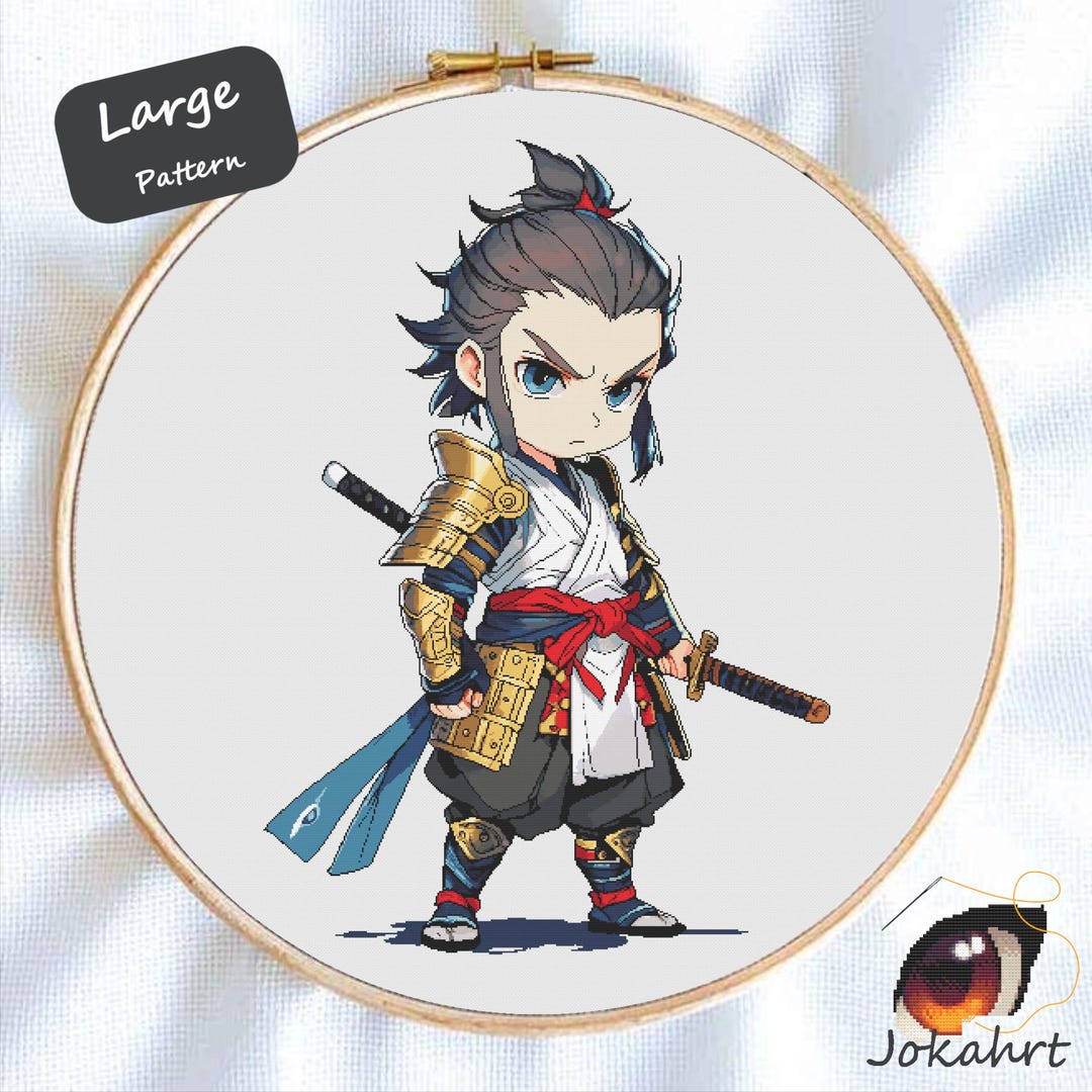 Samurai Cross Stitch Pattern PDF, Japanese Warrior X Stitch Chart, DIY ...