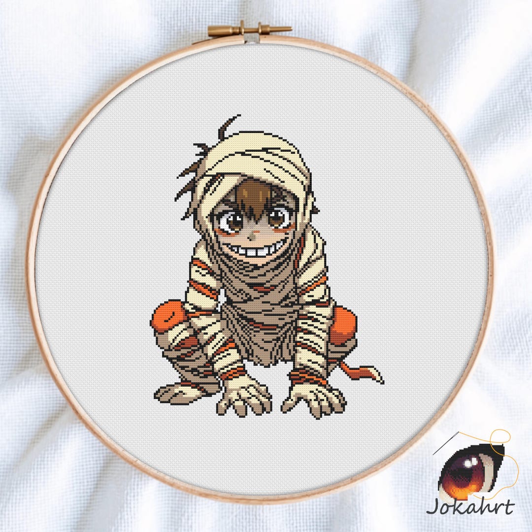 Mummy Cross Stitch Pattern PDF, Kawaii Halloween Embroidery Chart, Cute ...