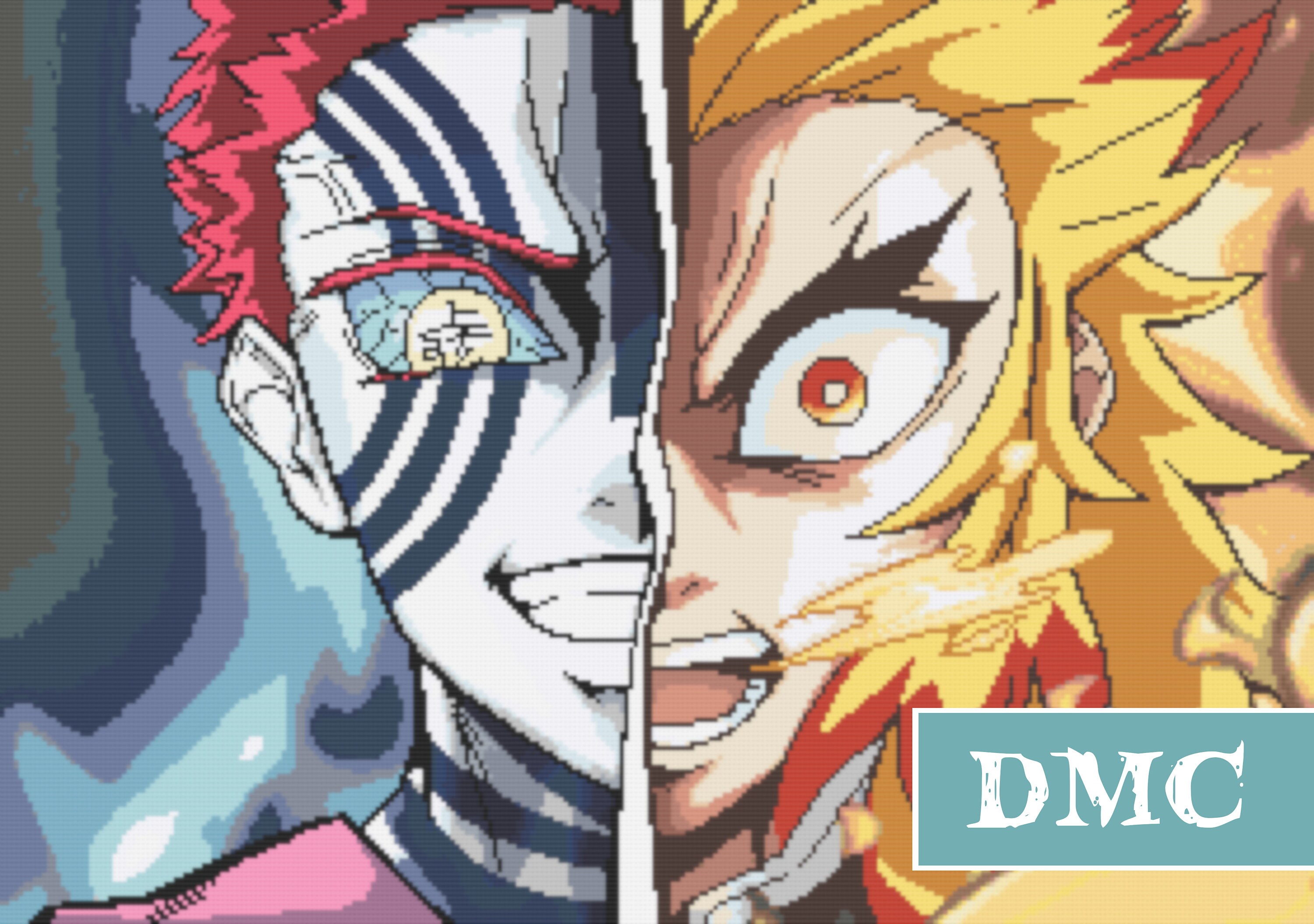 Rengoku Akaza Cross Stitch Pattern DMC and ANCHOR PDF File Instant ...