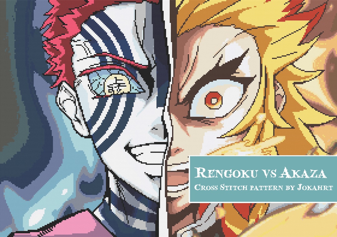 Rengoku Akaza Cross Stitch Pattern DMC and ANCHOR PDF File Instant ...