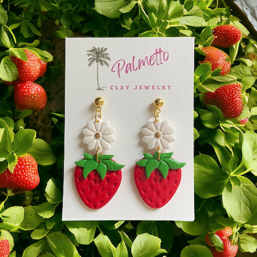 Handmade Strawberry Clay Earrings, Red Berry Earrings, Fruit Jewelry ...