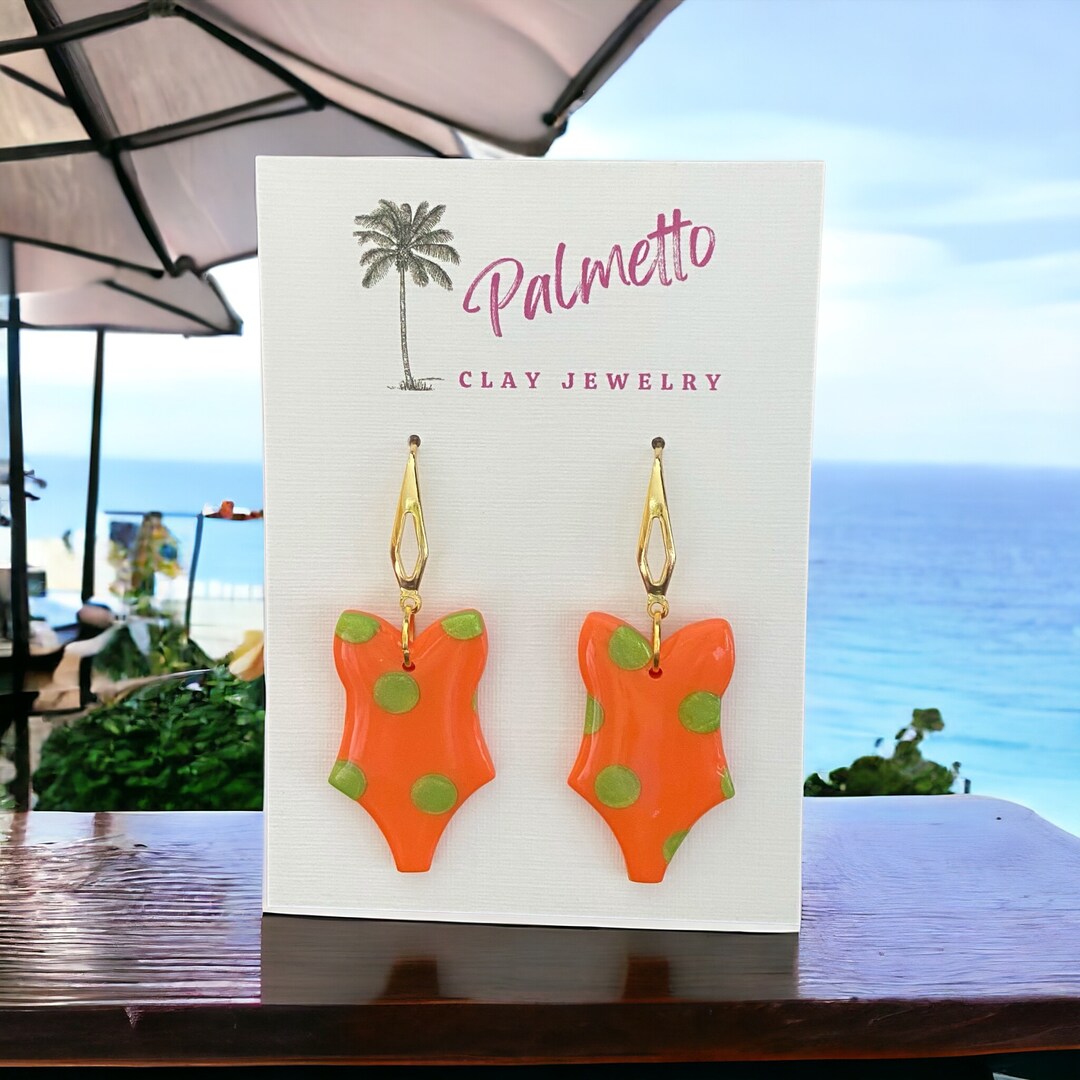 Polka Dot Swimsuit Polymer Clay Earrings, Ocean Lover, Handmade Clay ...