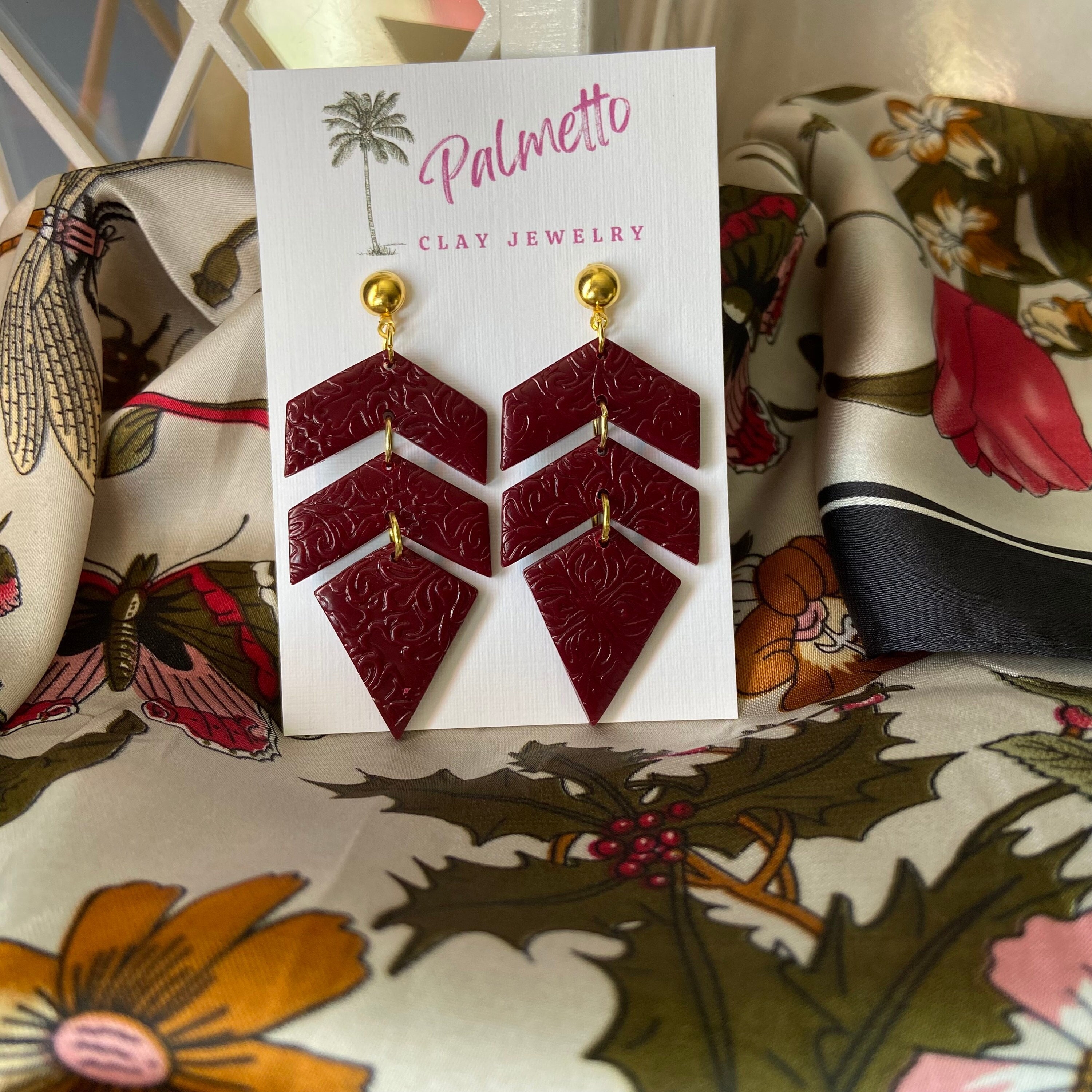 Maroon Mandala 3 Tier Polymer Clay Earrings, Handmade, Eye-catching ...