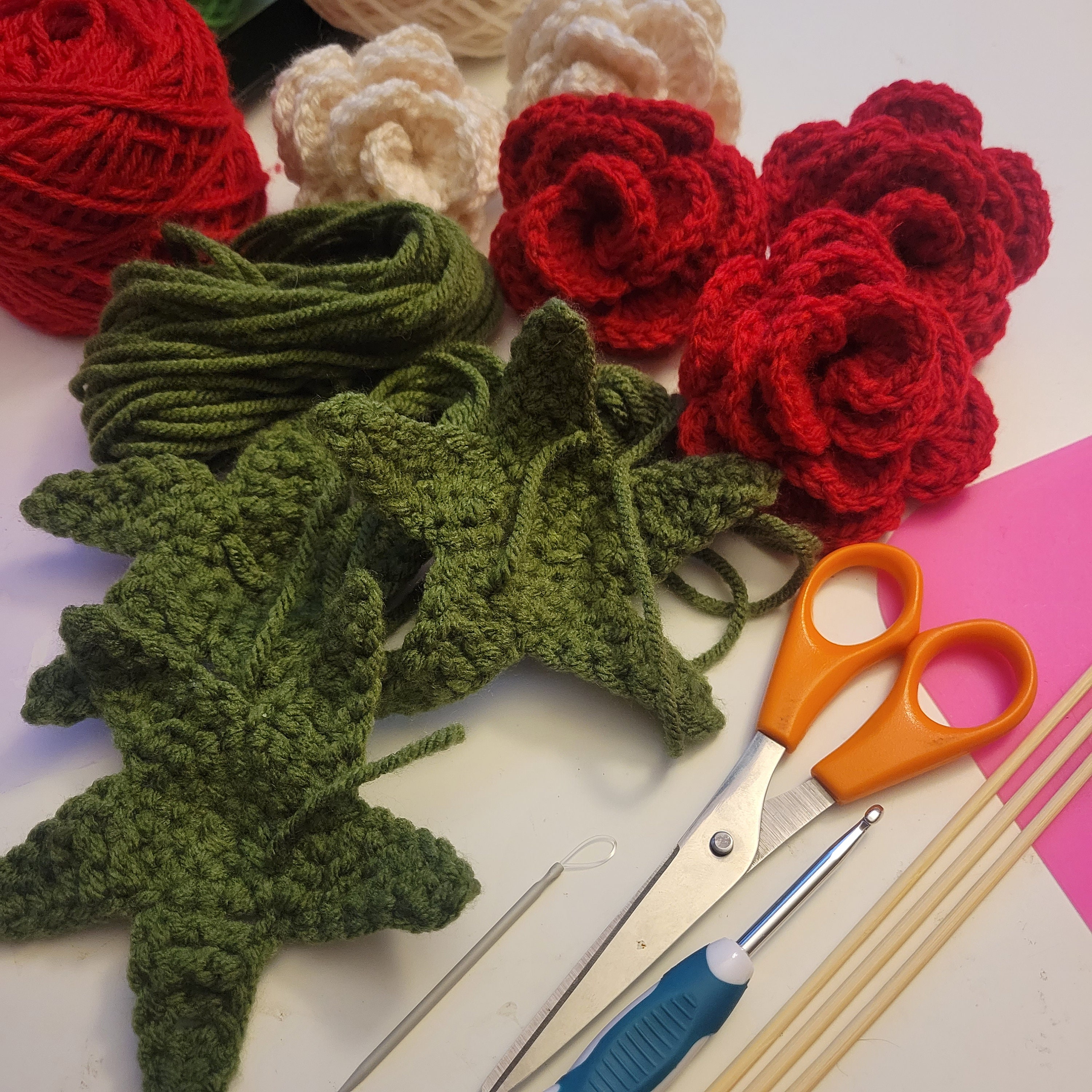 Customizable Crochet Rose Stem Artificial Flower Fragrance Free - Etsy