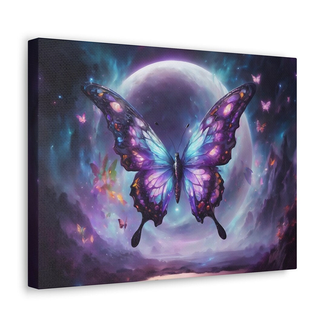 Moonlight Butterfly Wall Art Print Purple Butterfly Decor Canvas ...