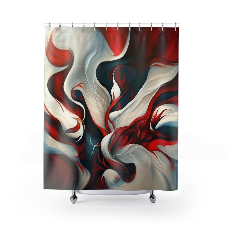 Floral Fusion Shower Curtain: Contemporary Abstract Red and White ...