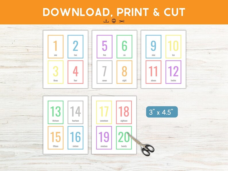 Numbers Cards 1-20 Numbers Flashcards Learn to Count - Etsy